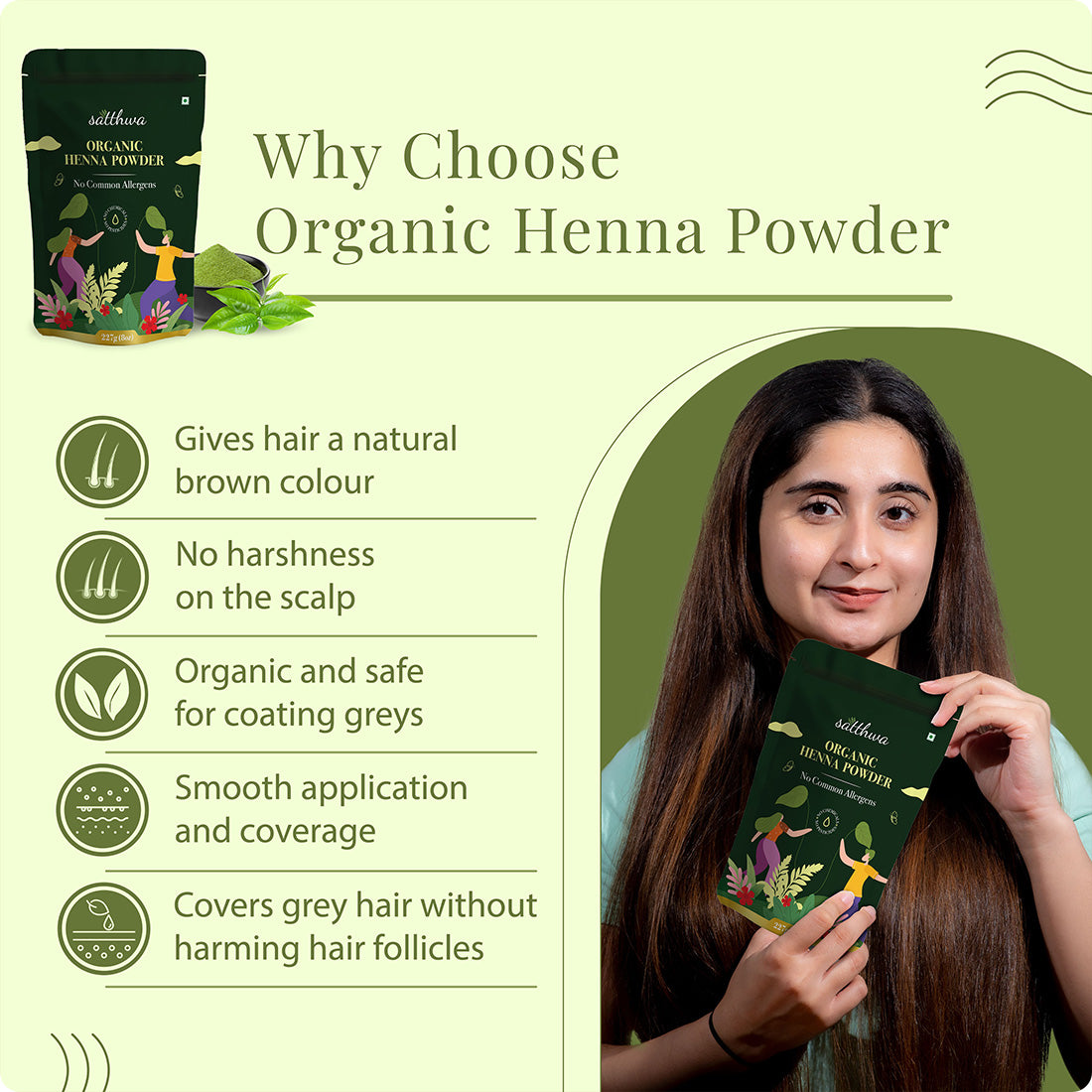 Satthwa Organic Henna Powder (Mehndi) - Hair Colour & Covering Greys