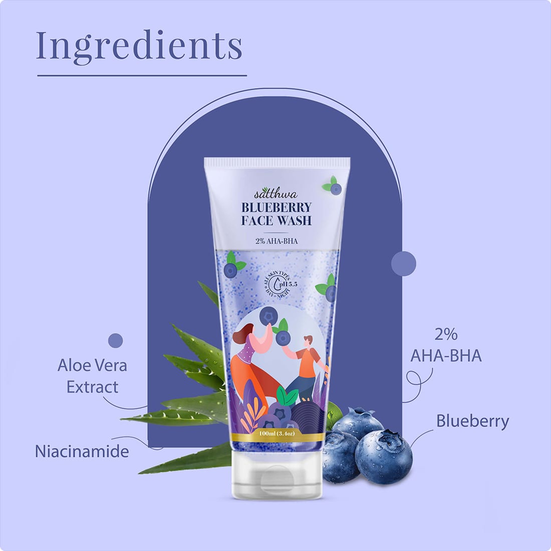 Satthwa Blueberry Face Wash with AHA-BHA & Niacinamide pH5.5 100ml