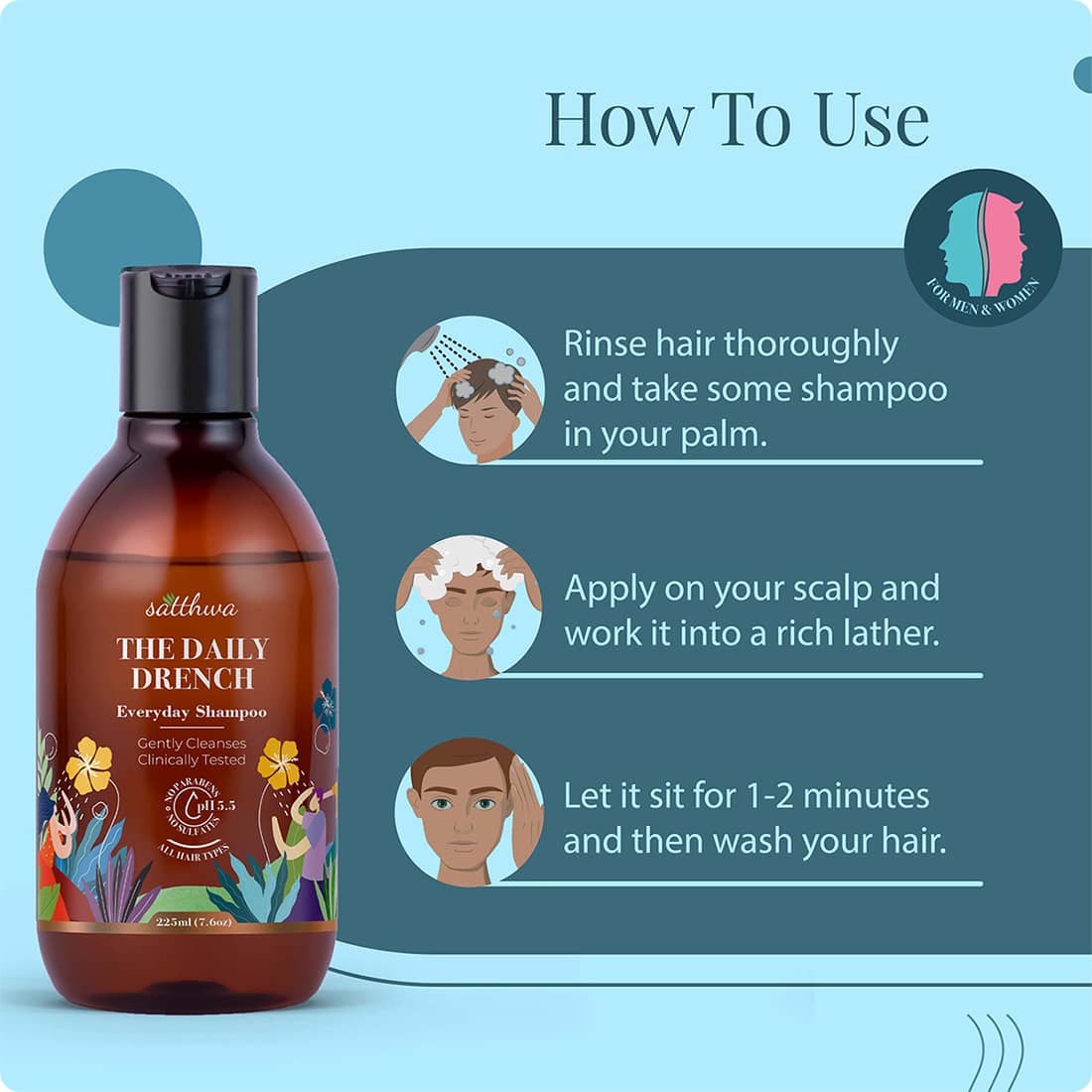 Satthwa Daily Drench Everyday Mild Shampoo with pH 5.5 225ml